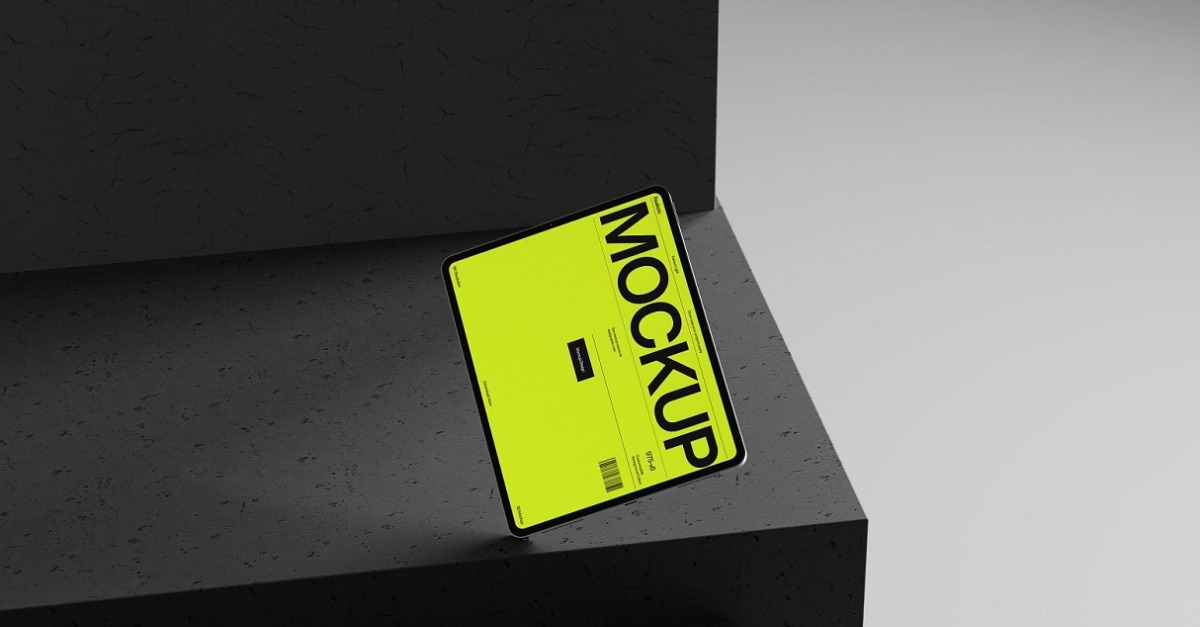 Modern Floating Tablet Mockup on Dark Concrete