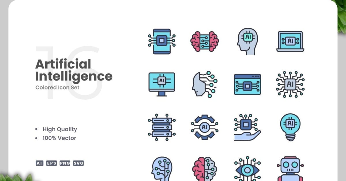 16 Artificial Intelligence Color Icon Set - TemplateMonster