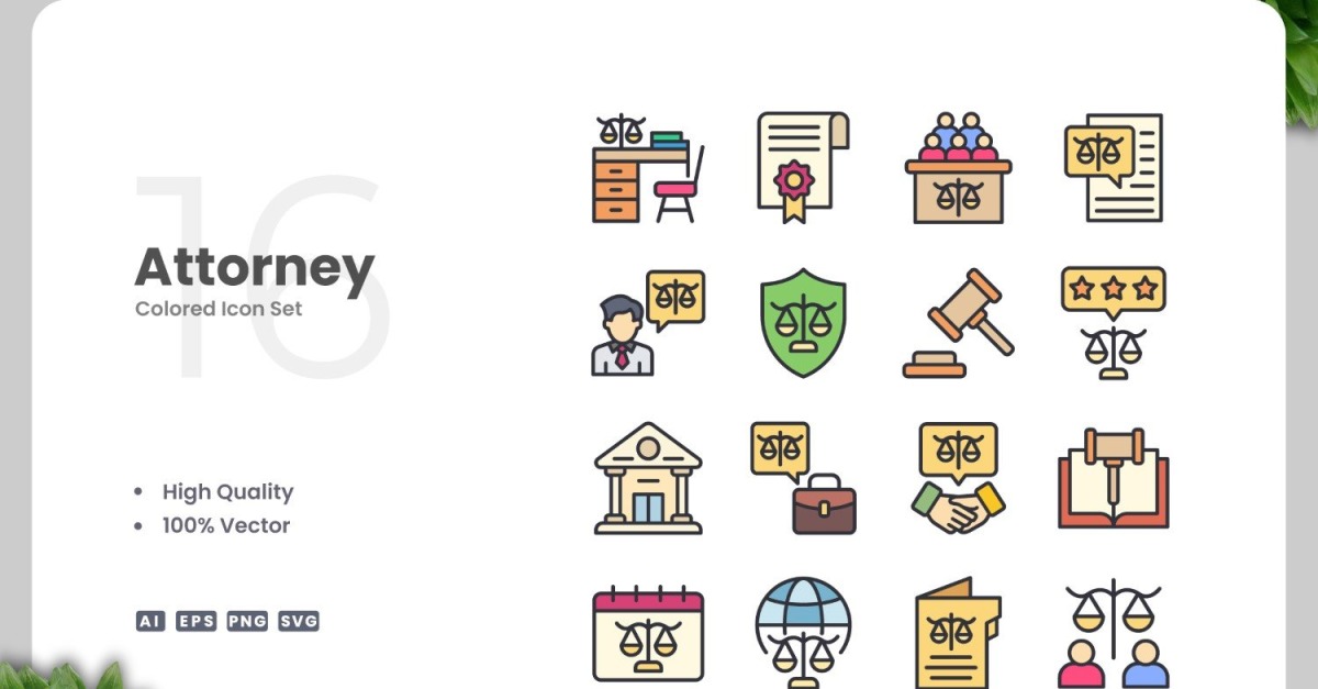 16 Attorney Color Icon Set #500377 - TemplateMonster