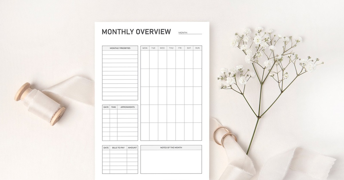 Canva and MS Word Monthly Overview Template Design