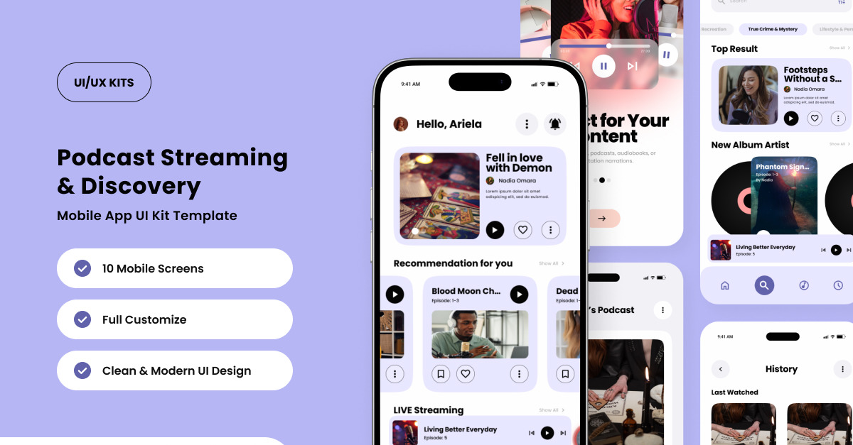 Castoria - Sleek Podcast Streaming App UI Kit
