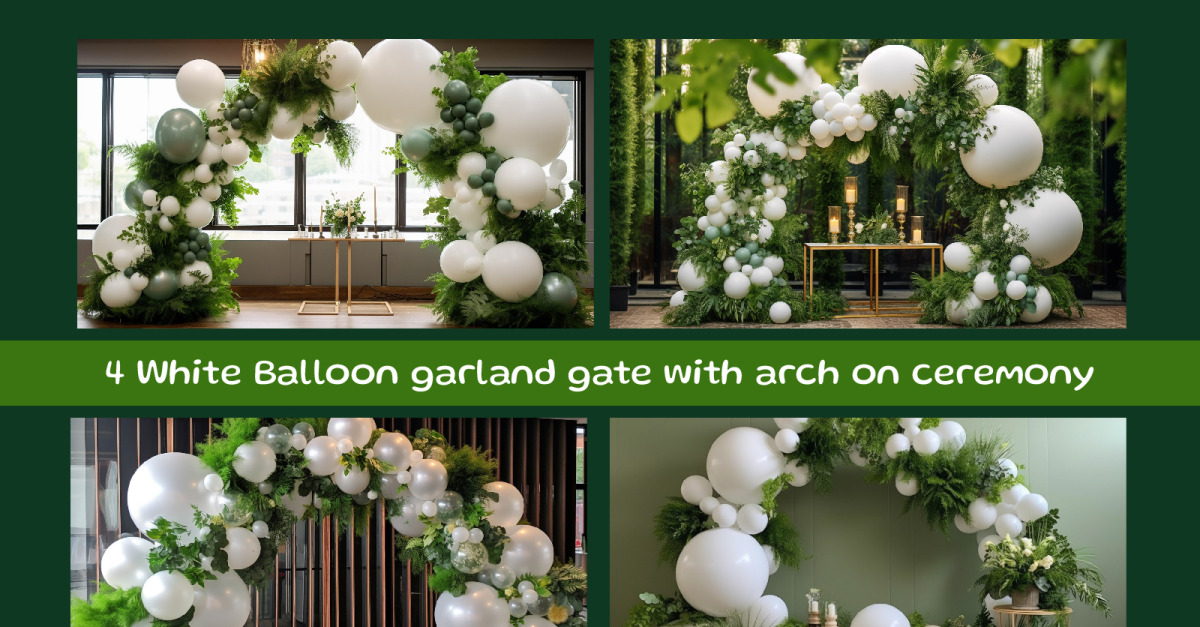 White Balloon garland gate with arch on ceremony