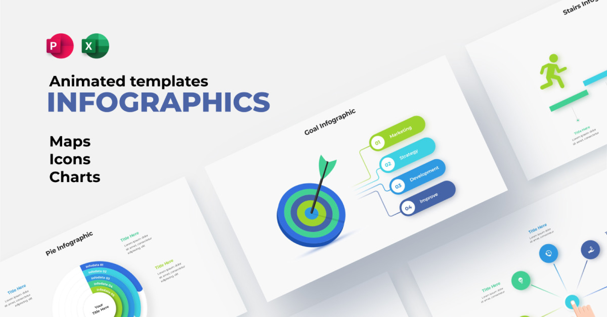 Soluções de PowerPoint de infográficos - Slides animados editáveis