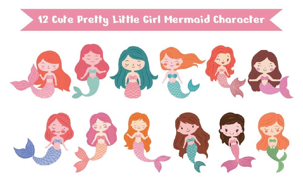 12 Cute Pretty Little Girl Mermaid Character