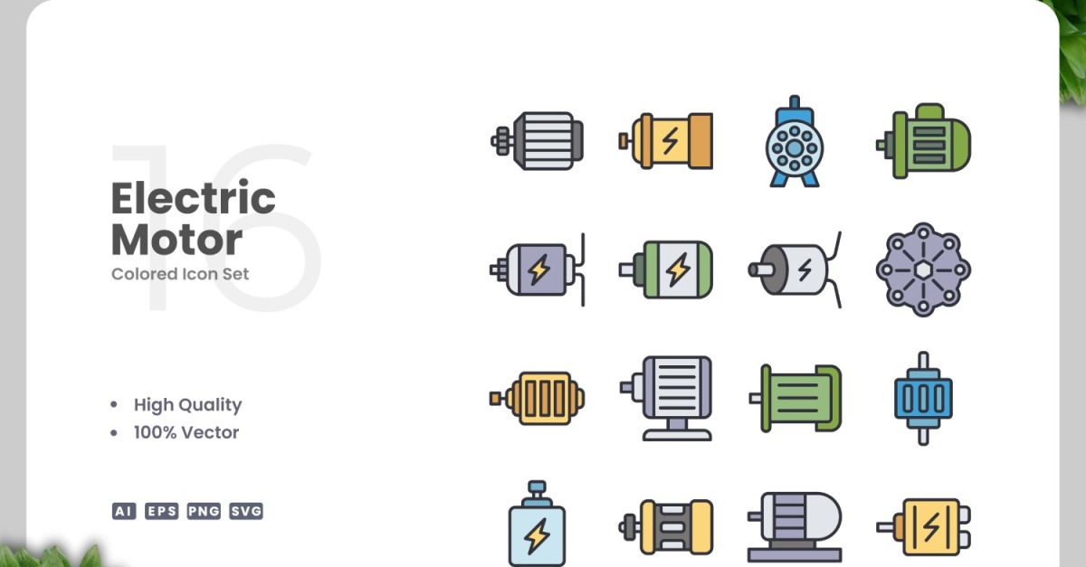 16 Electric Motor Icon Color Set #503523 - TemplateMonster