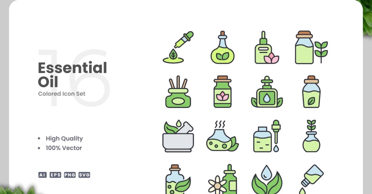 16 Essential Oil Icon Color Set #504129 - TemplateMonster