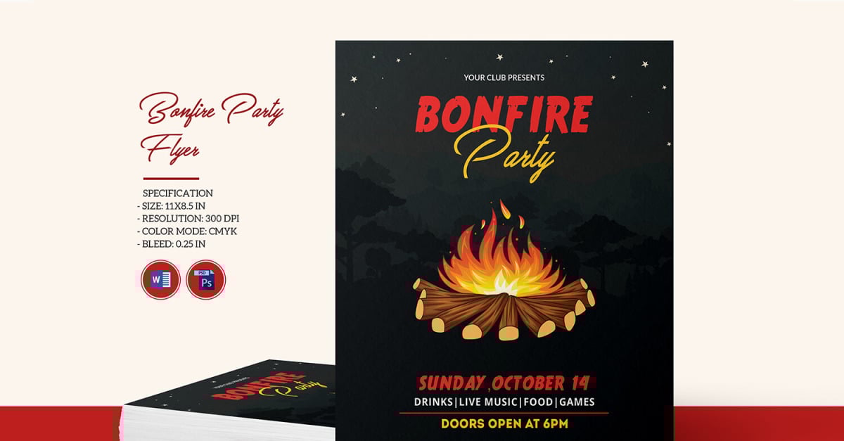 Bonfire Party Invitation Flyer Template - TemplateMonster