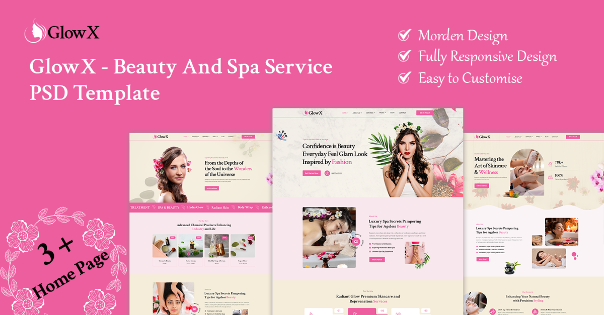 Glowx - Modello PSD per servizi di bellezza e spa