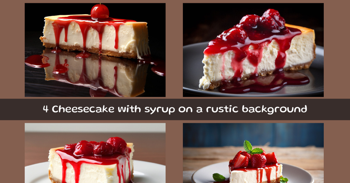 Cheesecake with suryp on a rustic background