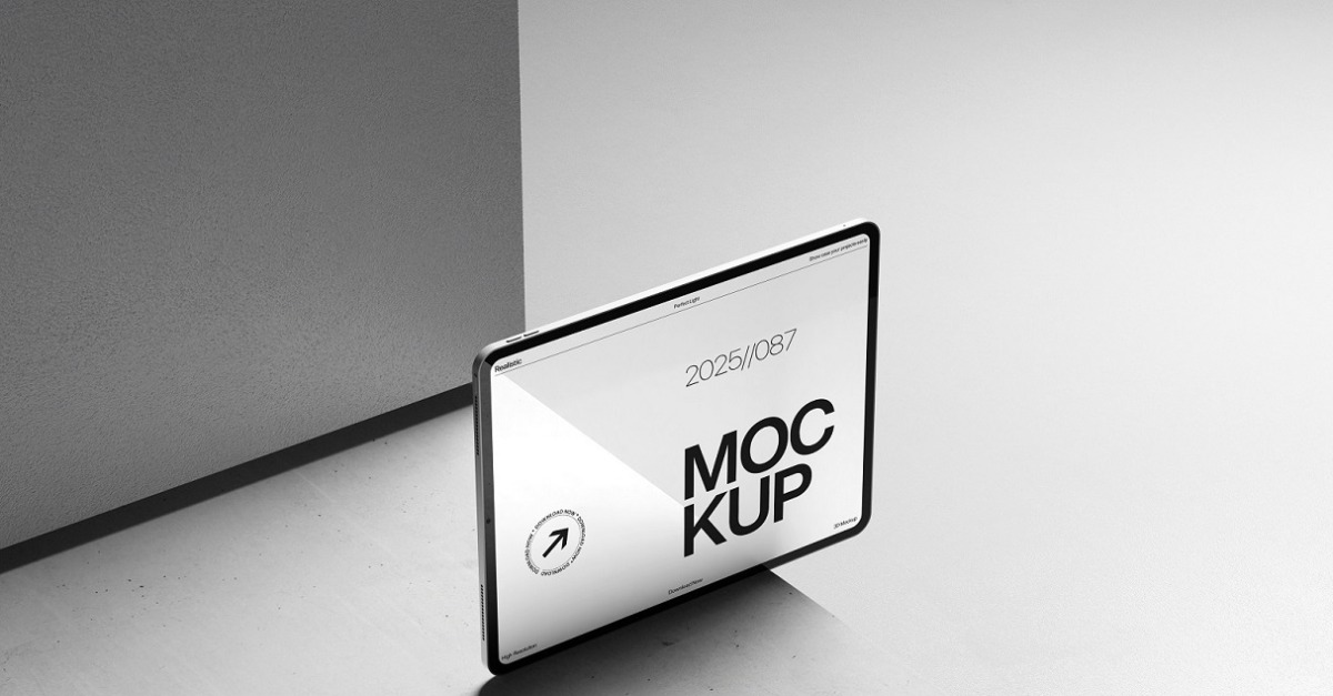 Floating Tablet Mockup on Minimalist Concrete Surface