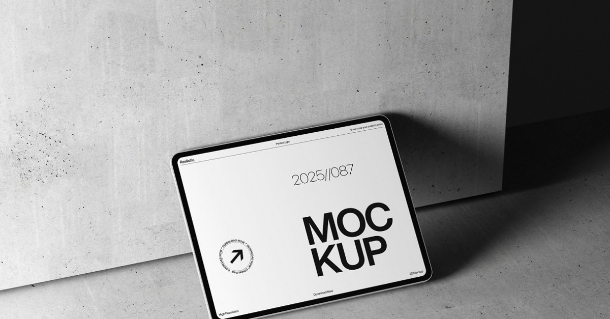 Realistic Tablet Mockup on Textured Concrete Surface