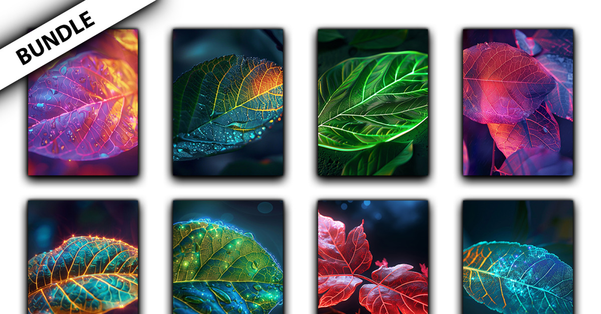 Neon leaves background bundle design - TemplateMonster
