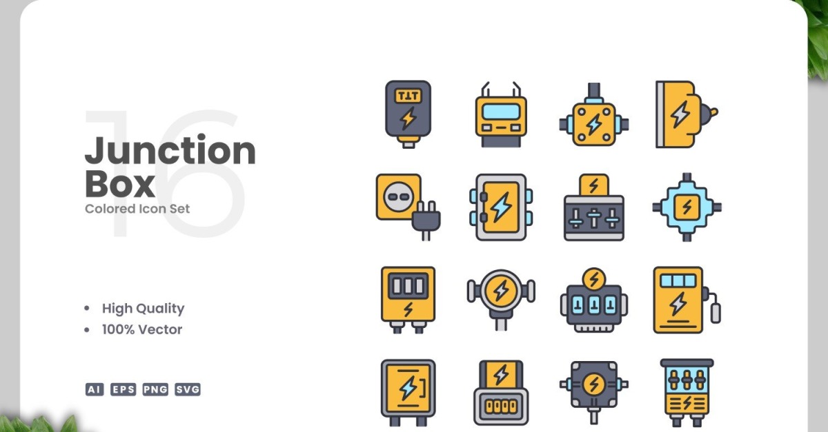 16 Junction Box Colored Icons Set #507453 - TemplateMonster