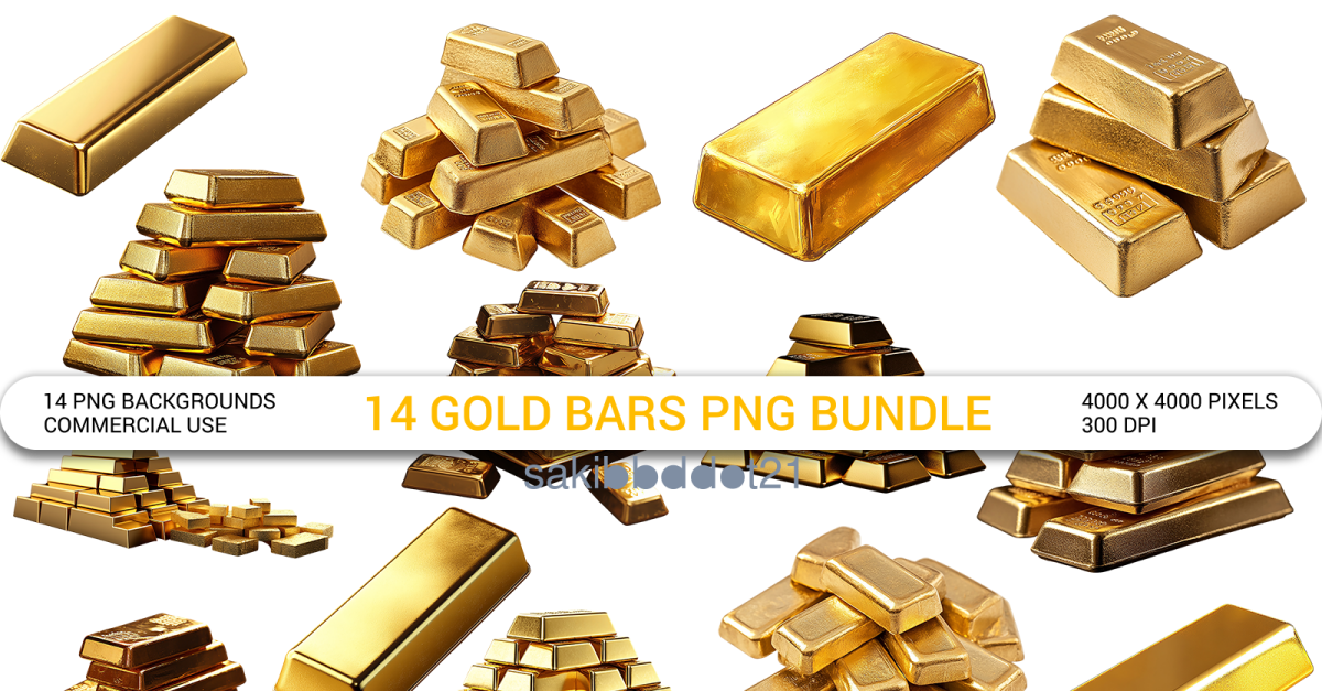 Gold Bars Bundle Financial Concept Several Gold Bars of Different Weigh PNG