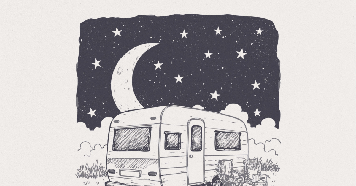 Moonlit Caravan PNG, Starry Night Camping Design, Retro Camper Scene ...