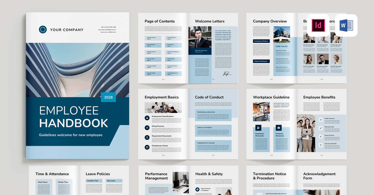 Modèle de manuel de l'employé | Microsoft Word et Adobe InDesign