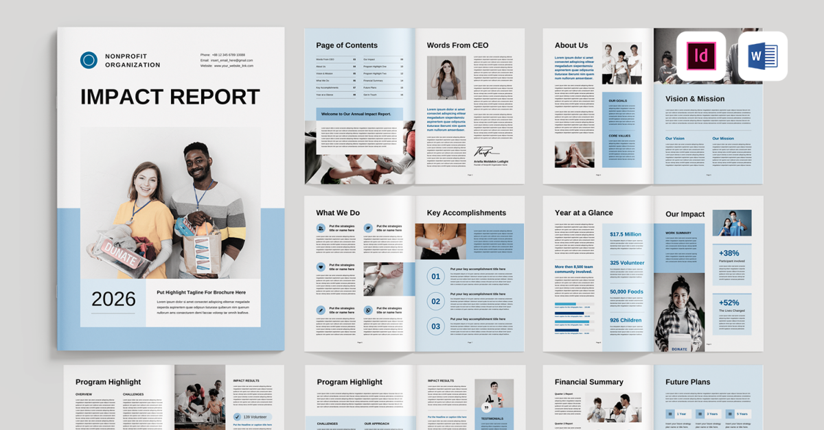Impact Report Template | Microsoft Word & Adobe Indesign