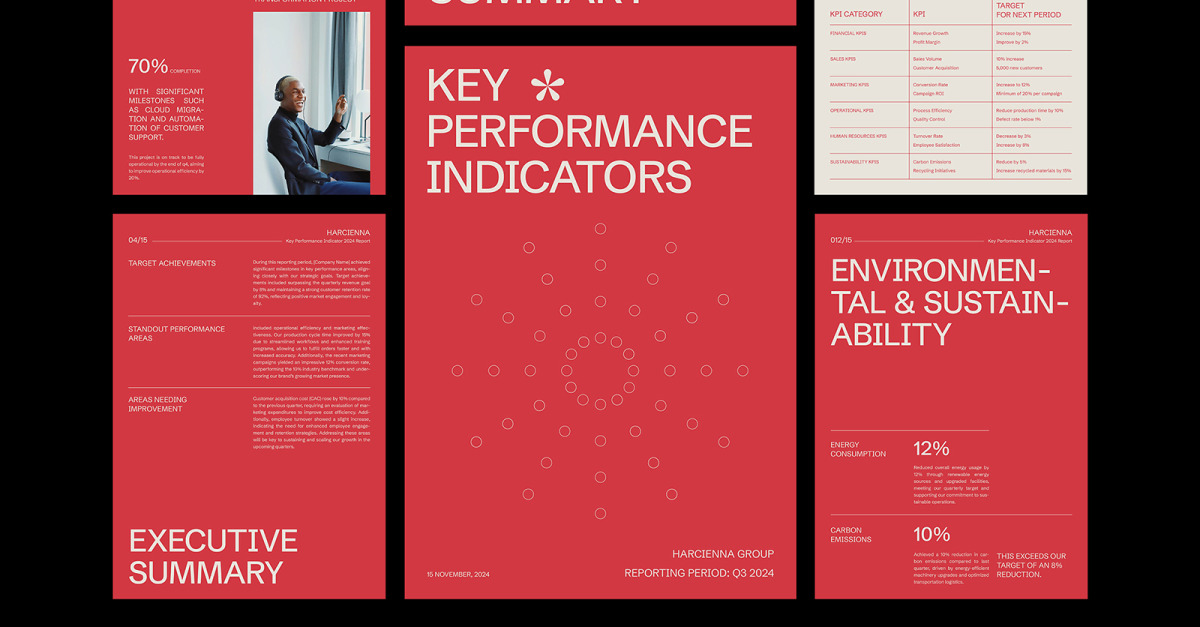 Minimal Red KPI Report Template #510788 - TemplateMonster