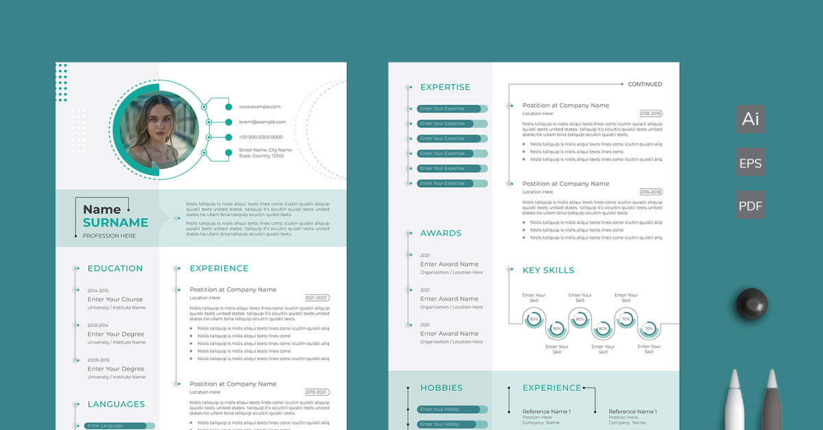Two Page Resume Layout CV Template #511662 - TemplateMonster