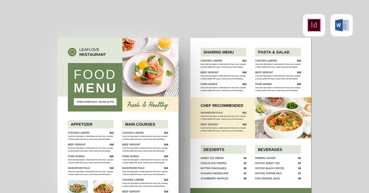 Food Menu | Microsoft Word & Adobe Indesign