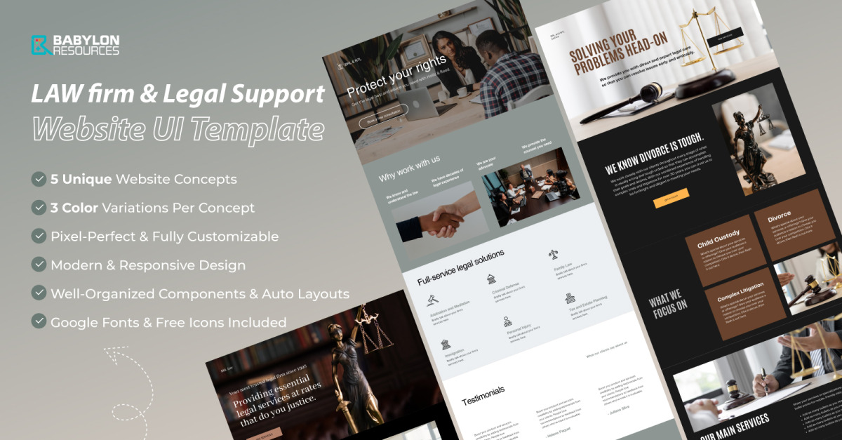 LAW Firm and Legal Support Website UI Template Bundle – 15 Premium Designs