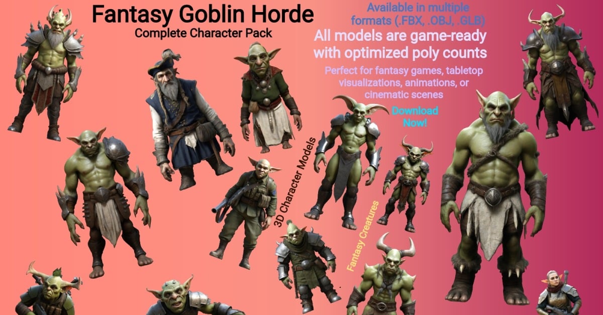Fantasy Goblin Horde: Complete Character Pack Free 3D Model