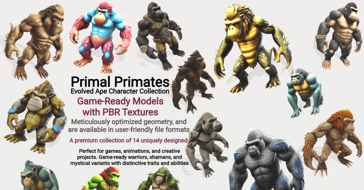Primal Primates: Evolved Ape Character Collection 3D Model
