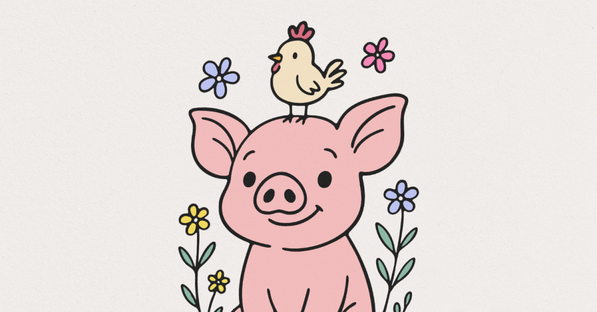 Adorable Pig and Chick PNG, Funny Vintage Farm Clipart, Country Animal ...