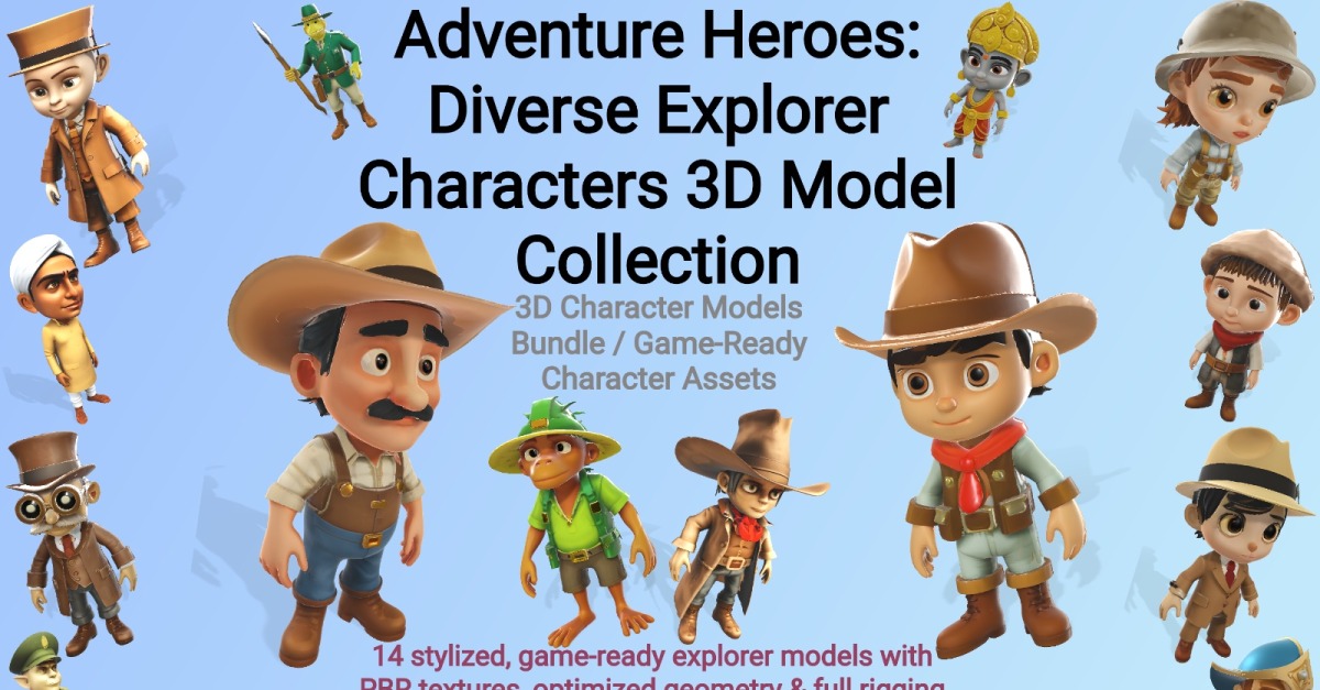 Adventure Heroes: Diverse Explorer Characters 3D Model Collection