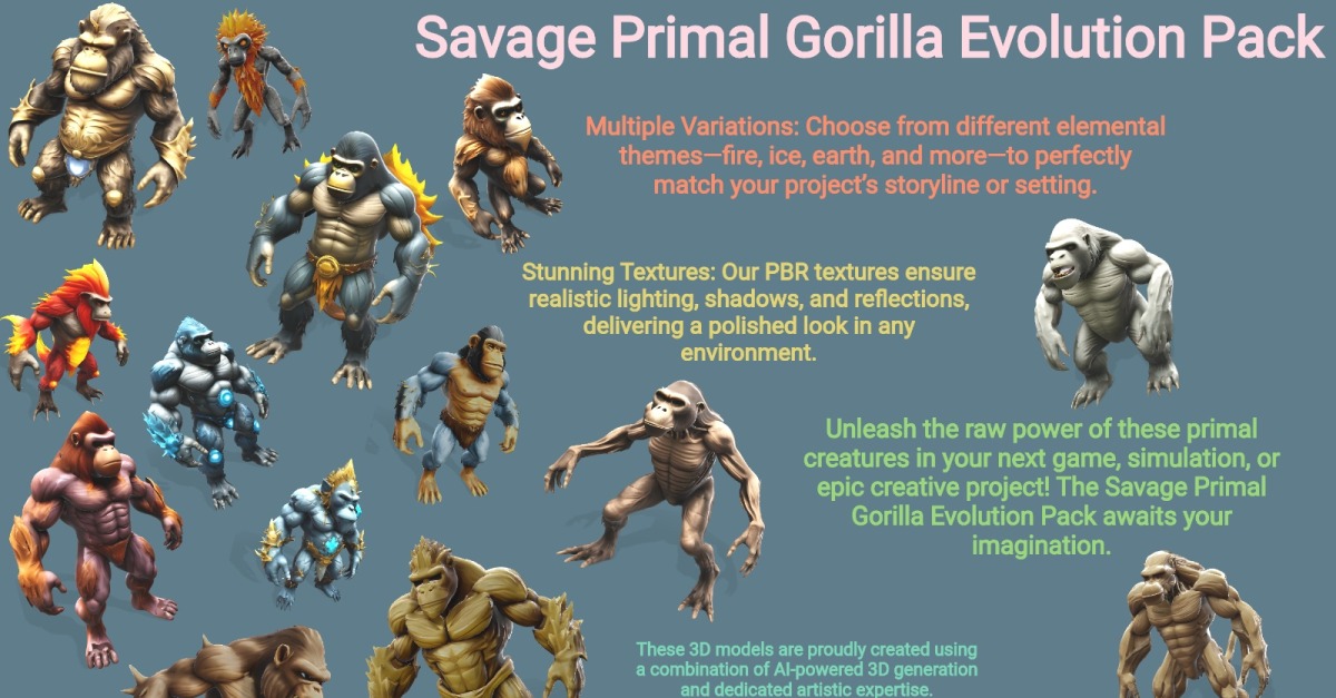 Savage Primal Gorilla Evolution Pack 3D Model