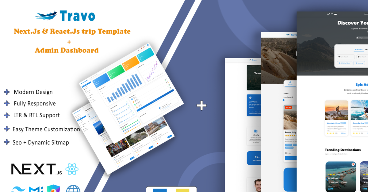 Travo - Plantilla para plataforma de reservas de viajes React.Js y Next.Js