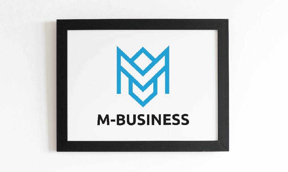 Blue M Letter Business Branding Arrow Abstract Line Logo Template