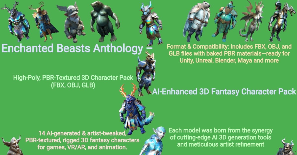 Enchanted Beasts Anthology – AI‑Enhanced 3D Fantasy Character Pack 3D Model