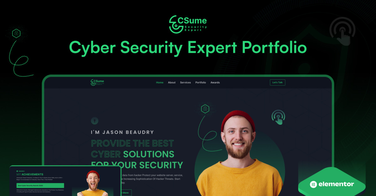 Csume V2: Cyber Security Expert portfolio Elementor Template