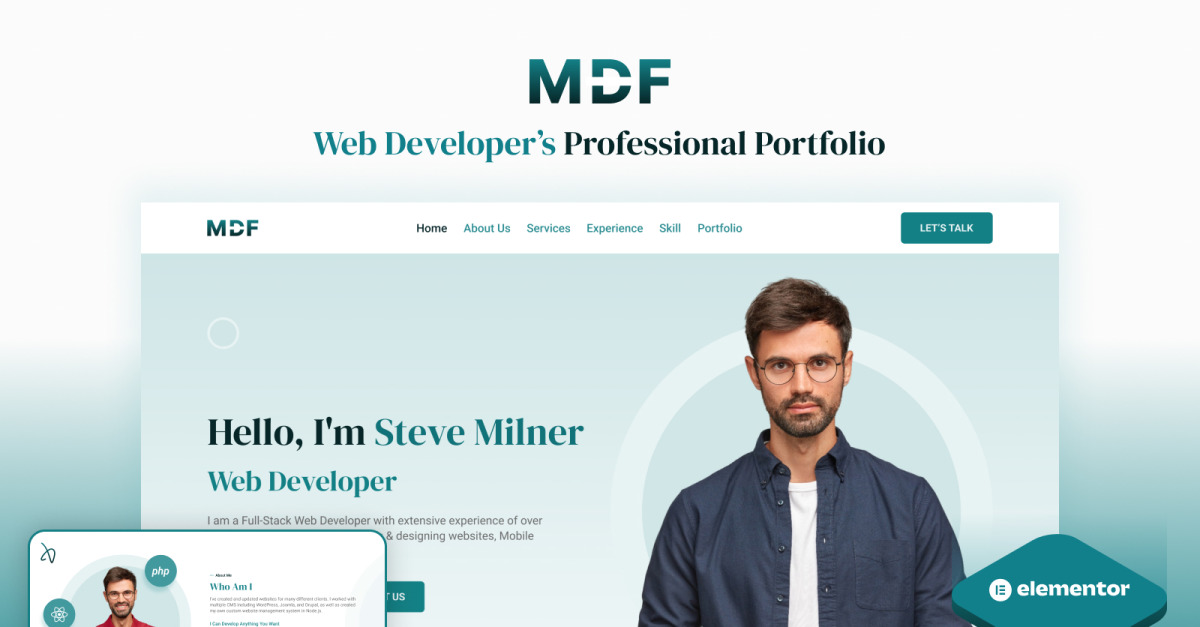Mydevfolio V2: Plantilla de portafolio de Elementor para desarrolladores