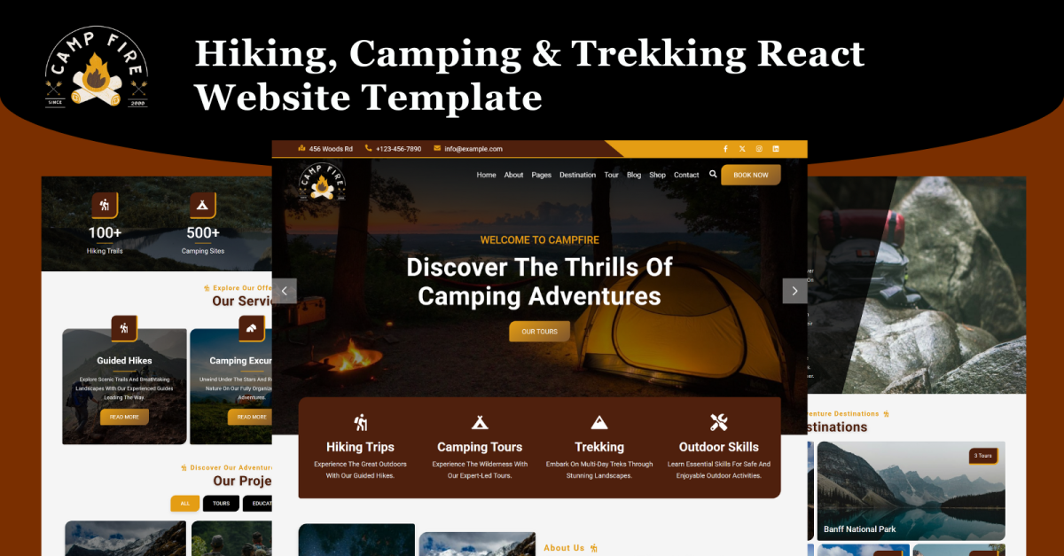 Modèle de site web React pour le camping et la randonnée