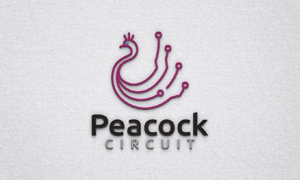 Modelo de logotipo de linha de tecnologia de circuito com pássaro pavão