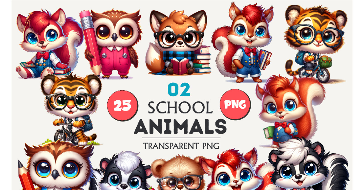 School animal cartoon 02. TShirt Sticker. - TemplateMonster