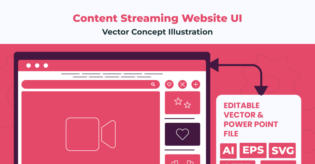 Flat Content Streaming Website Wireframe UI Concept