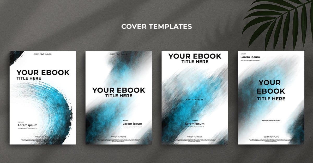 极简电子书封面模板，白色和蓝色水彩笔触 - A4 布局设计集 #520019 - TemplateMonster