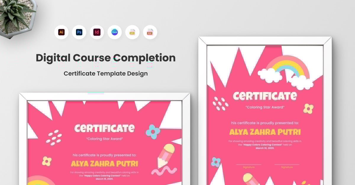 Digital eLearning Completion Certificate - TemplateMonster