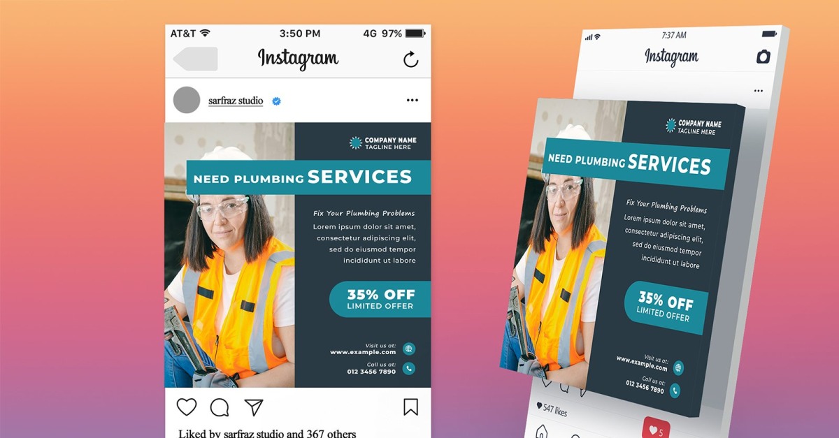 Editable Plumbing Maintenance Social Media Post PSD Template with High ...