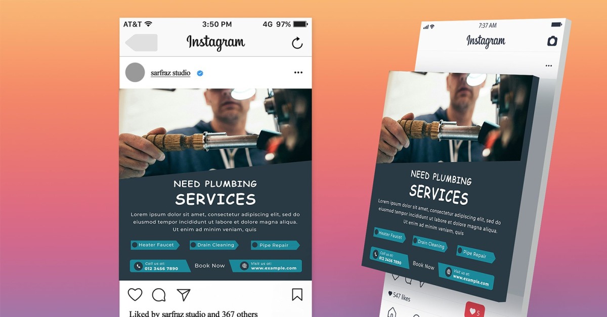 Professional Plumbing Social Media Post Template PSD | Editable ...