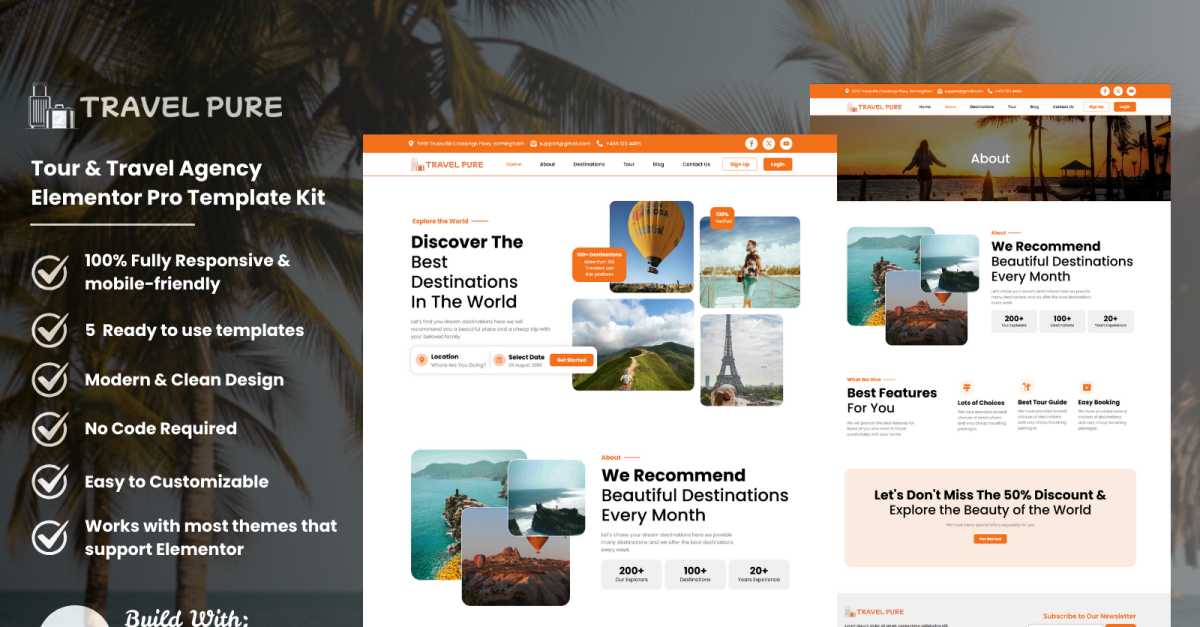 Travel Pure – Travel & Tour Agency Elementor Pro Template Kit
