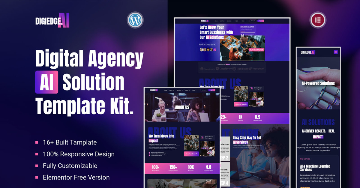 Digiedge - Kit de modèles Elementor pour agence numérique