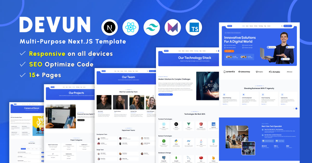 Devun – Modèle de site web polyvalent Next.js réactif pour solutions informatiques et services ...