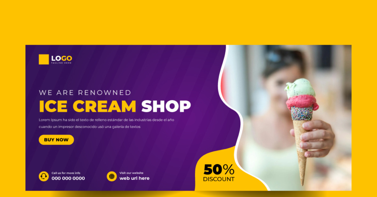 Free Ice Cream Shop Social Media Facebook Cover Banner Template