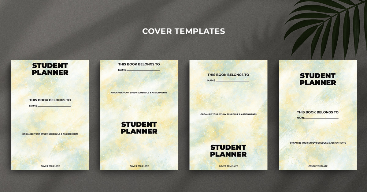 Student Planner Cover Templates in Yellow and Blue Watercolor Design ...