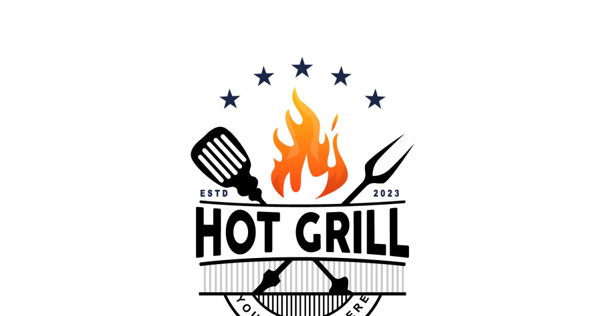 Logo de barbecue Hot Grill Design Vintage V5