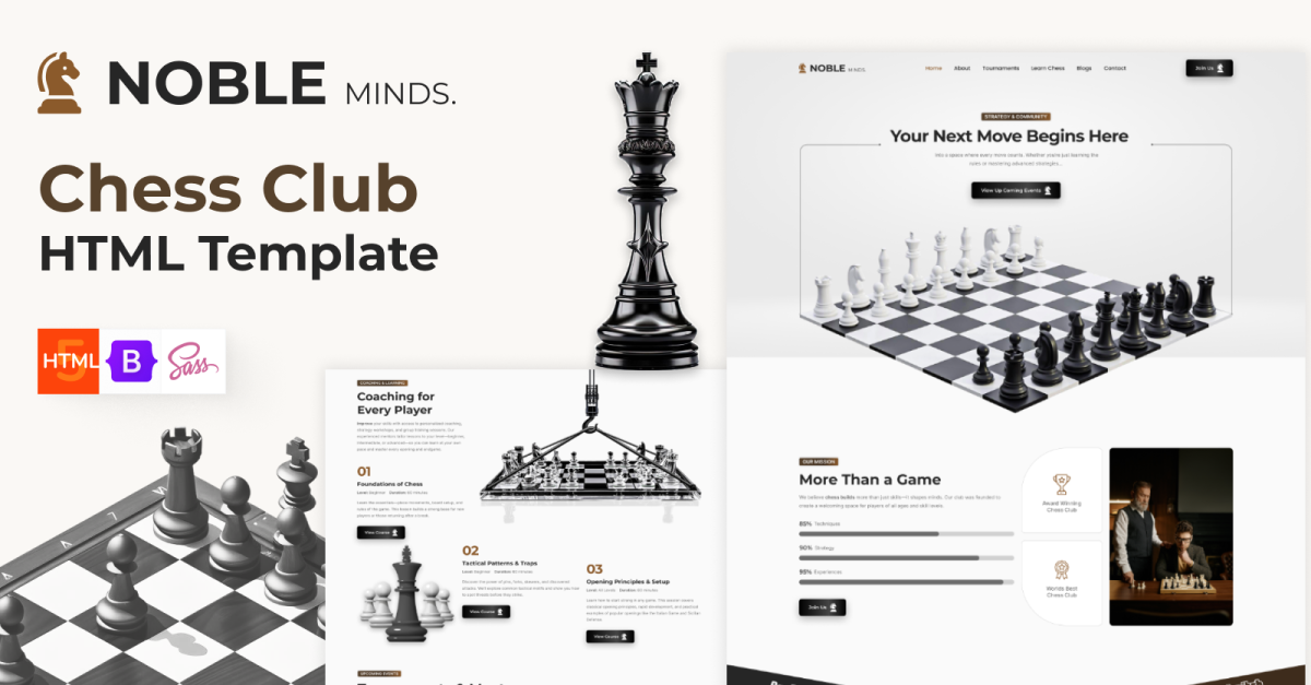 Noble - Plantilla HTML para club de ajedrez y entrenador personal